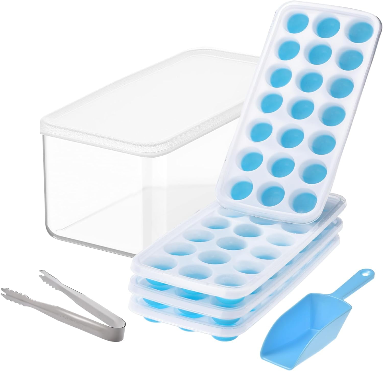 Ice Cube Tray with Lid and Bin | 4 Pack Silicone & Plastic Ice Cube ...