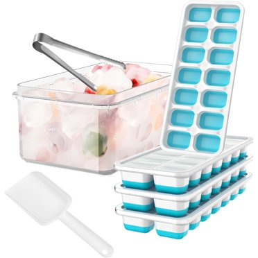 KAOCID Ice Cube Tray with Lid and Bin, BPA Free 2 Pack Square Ice Cube Trays for Freezer, Easy ...