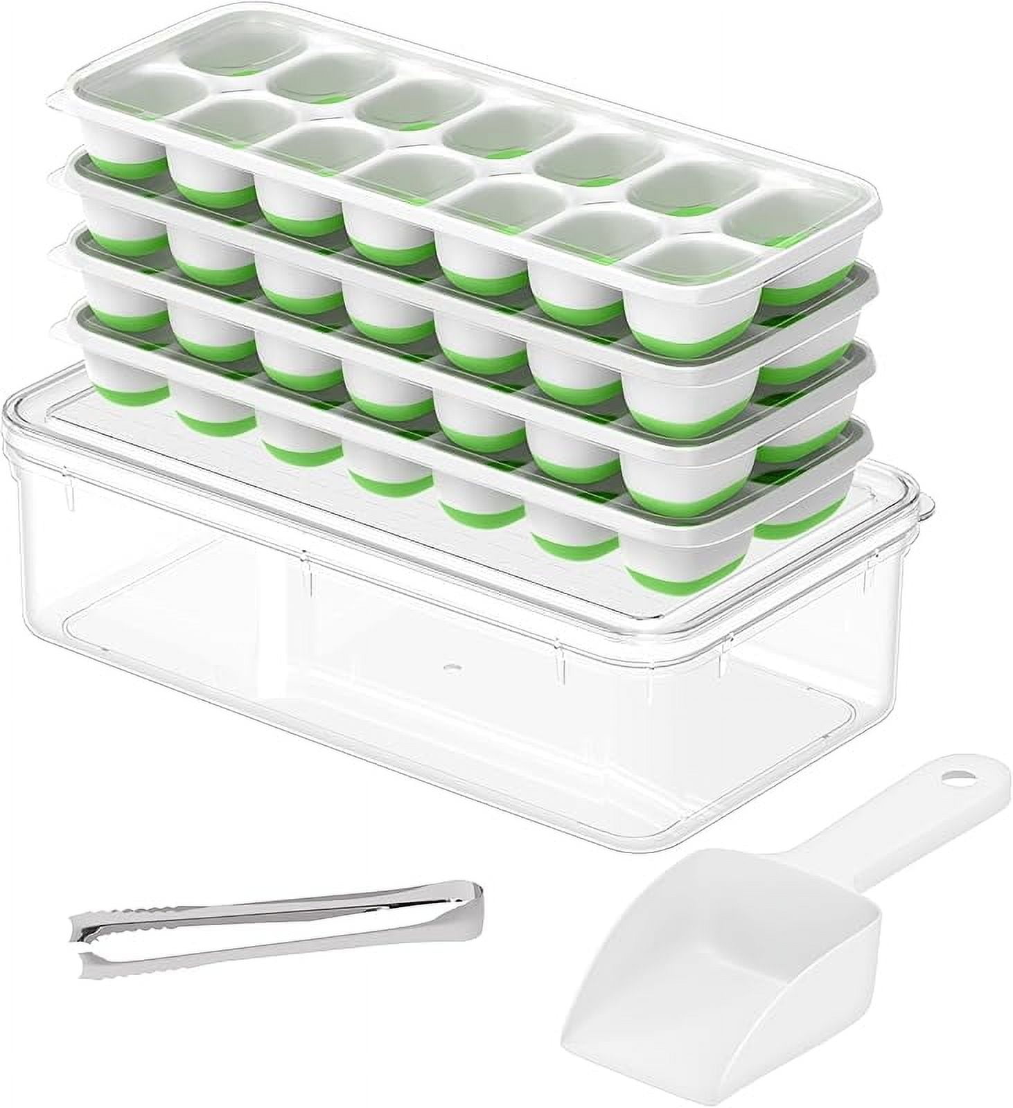 Ice Cube Tray with Lid and Bin,4 Packs 56 Cubes Silicone Plastic Ice ...