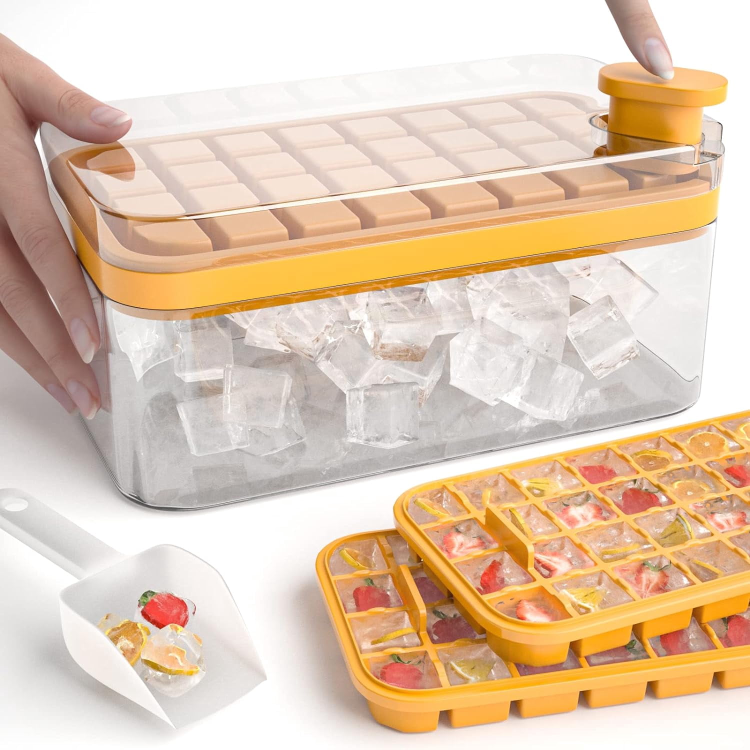 Ice Cube Tray with Lid and Bin, 64 Pcs Ice Cube Trays for Freezer, Tiny ...