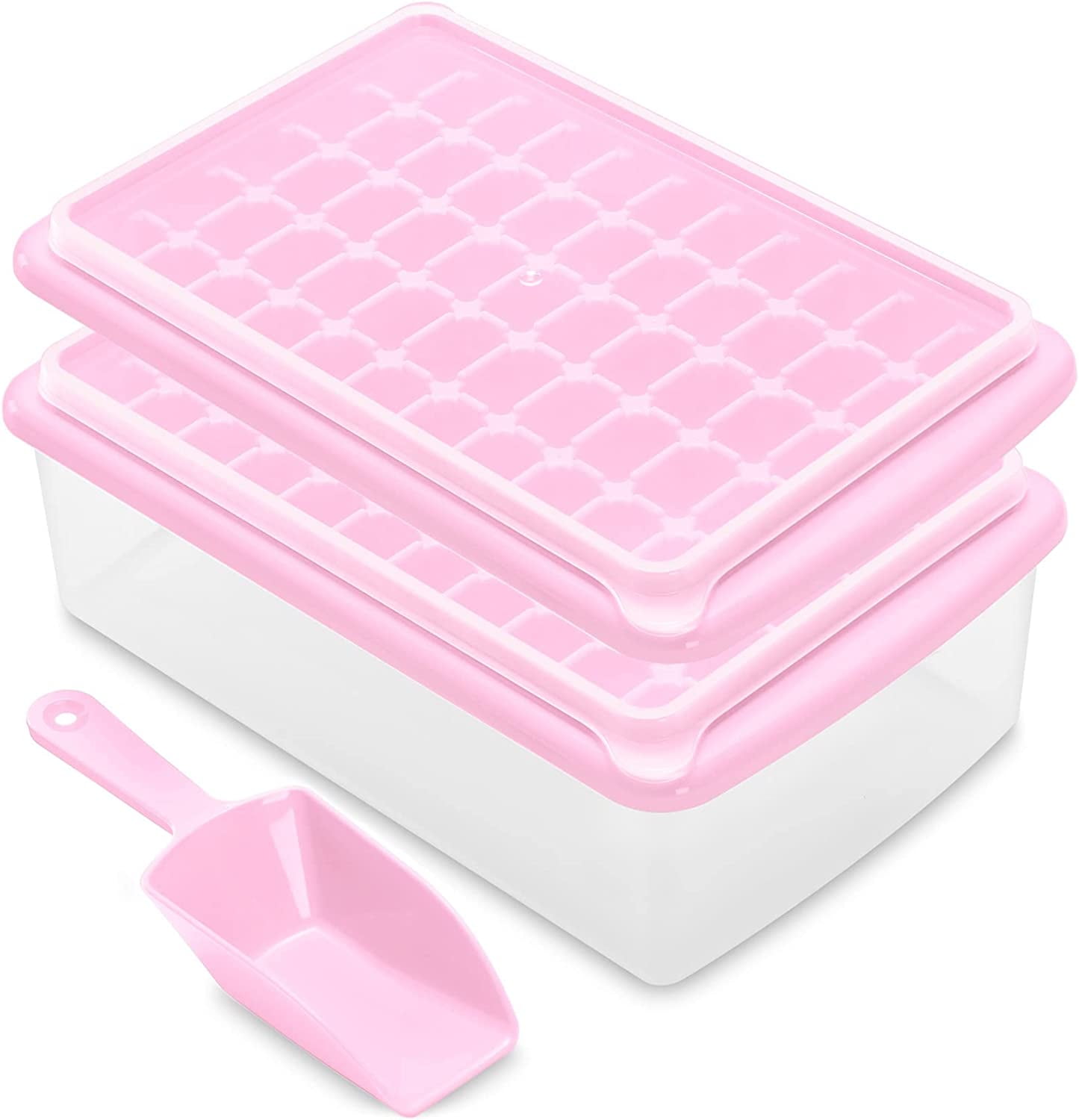 Ice Cube Tray with Lid and Bin for Freezer, Easy Release 55 Mini Nugget ...