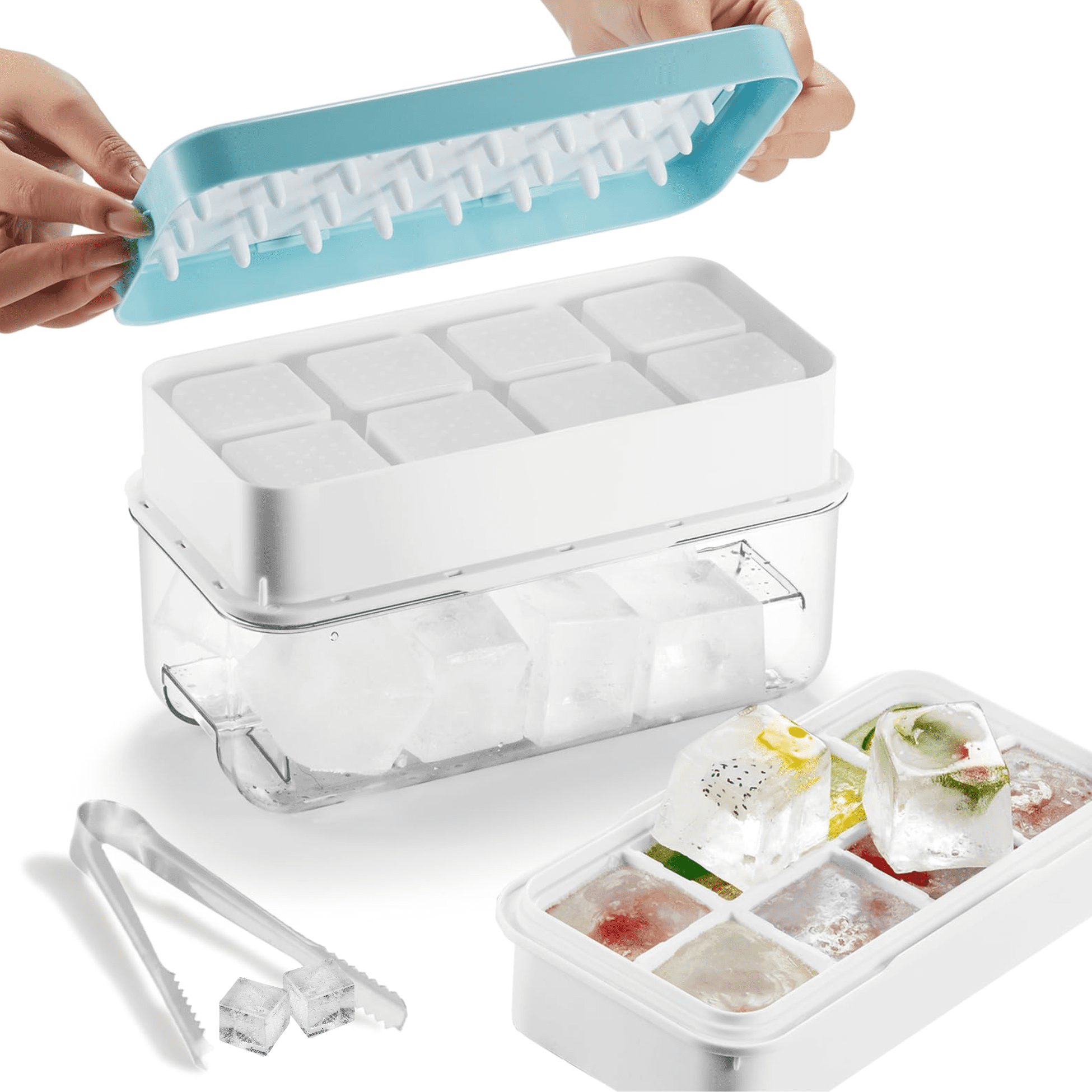 Ice Cube Tray with Lid and Bin for Freezer, Super Easy Release ...