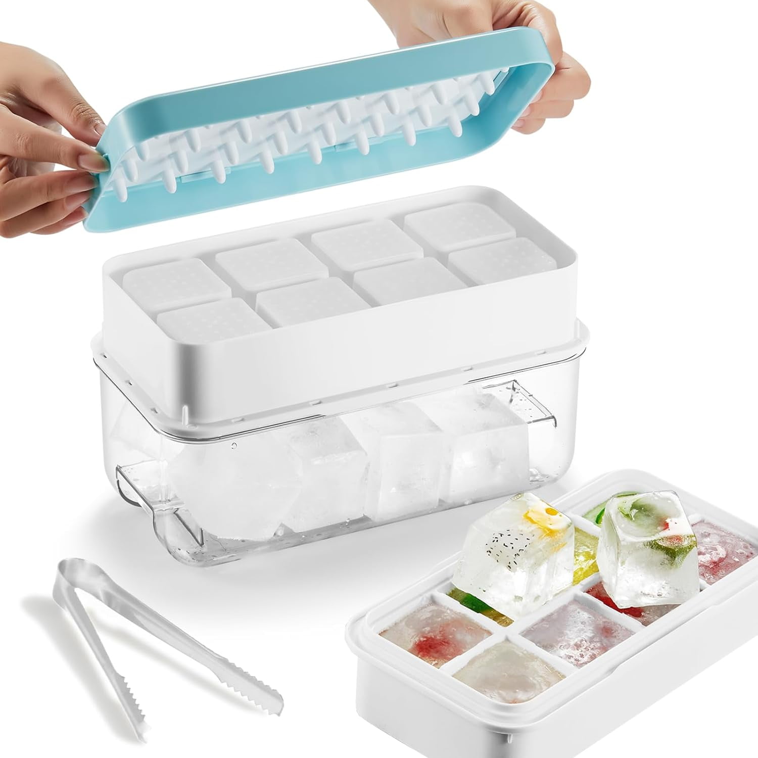 Ice Cube Tray with Lid and Bin for Freezer, Super Easy Release ...