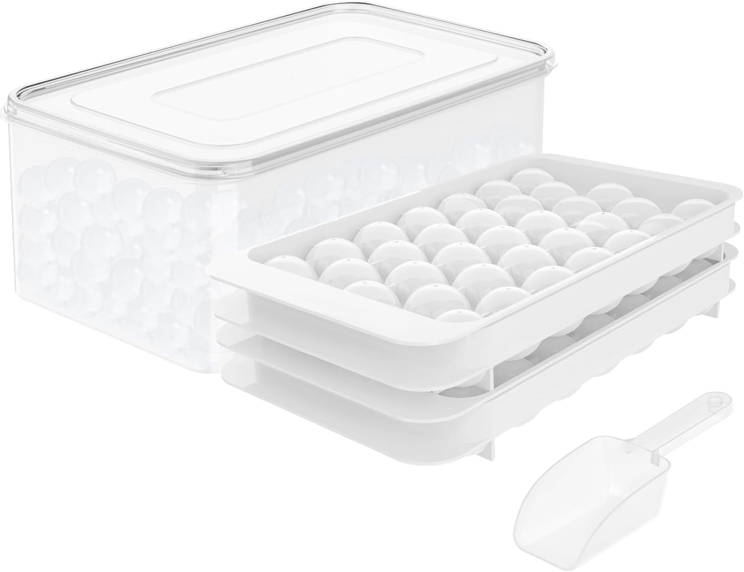 Ice Cube Tray with Lid & Bin, Ice Ball Maker Mold with Container Circle ...