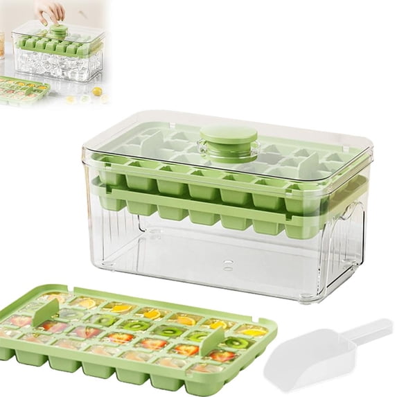 Ice Cube Tray with Lid and Bin,One-Press Ice Cube Maker,Easy-Release ...