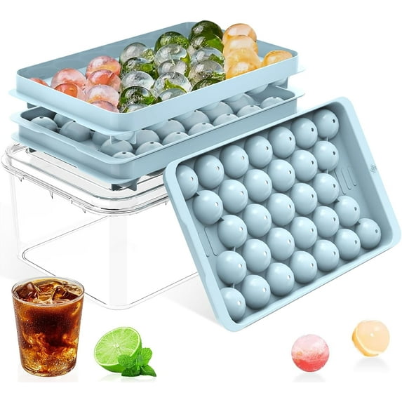 Ice Cube Tray with Lid and Bin – Round Ice Cube Trays for Freezer, BPA-Free Food-Grade Ice Mold ...