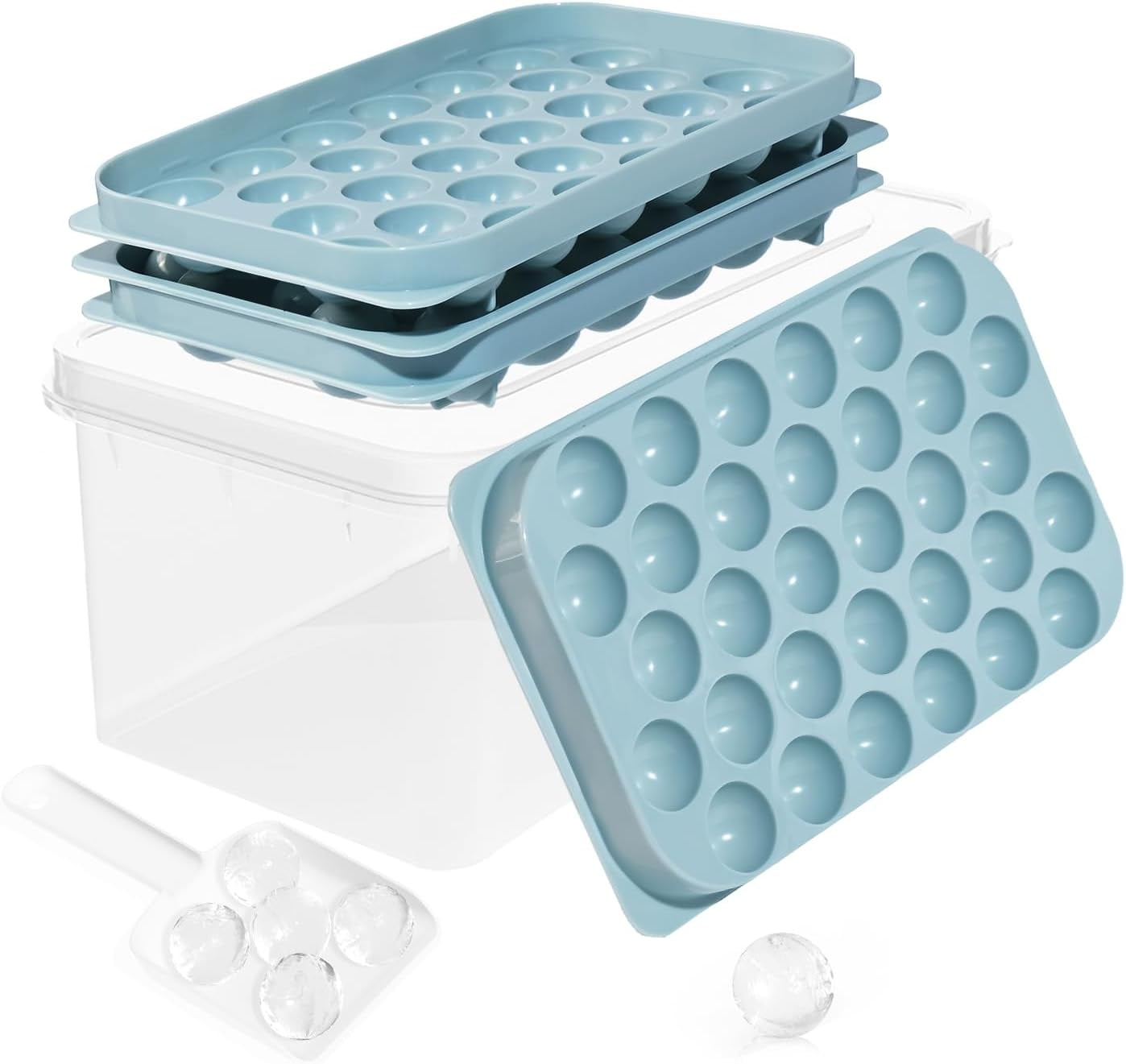 Ice Cube Tray with Lid and Bin – Round Ice Cube Trays for Freezer, Food ...