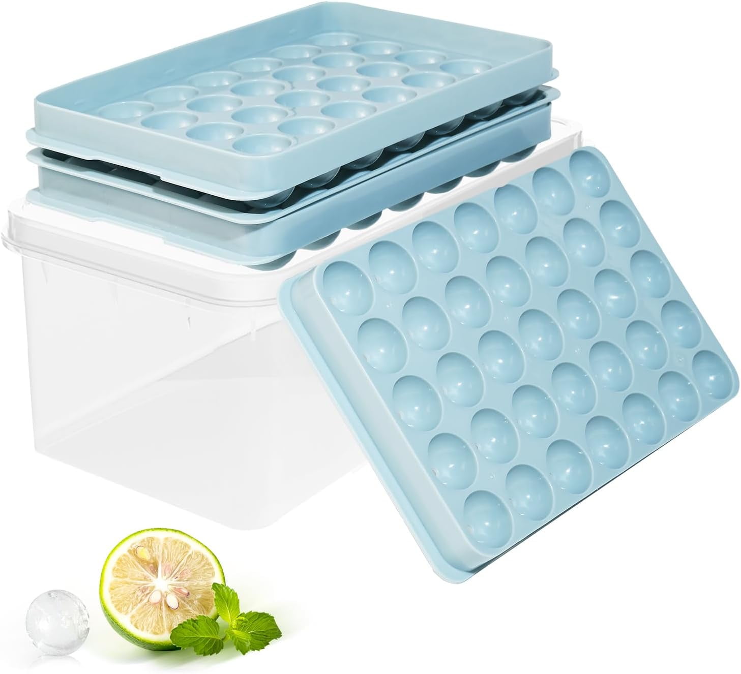 Ice Cube Tray with Lid and Bin – Round Ice Cube Trays for Freezer, Food ...