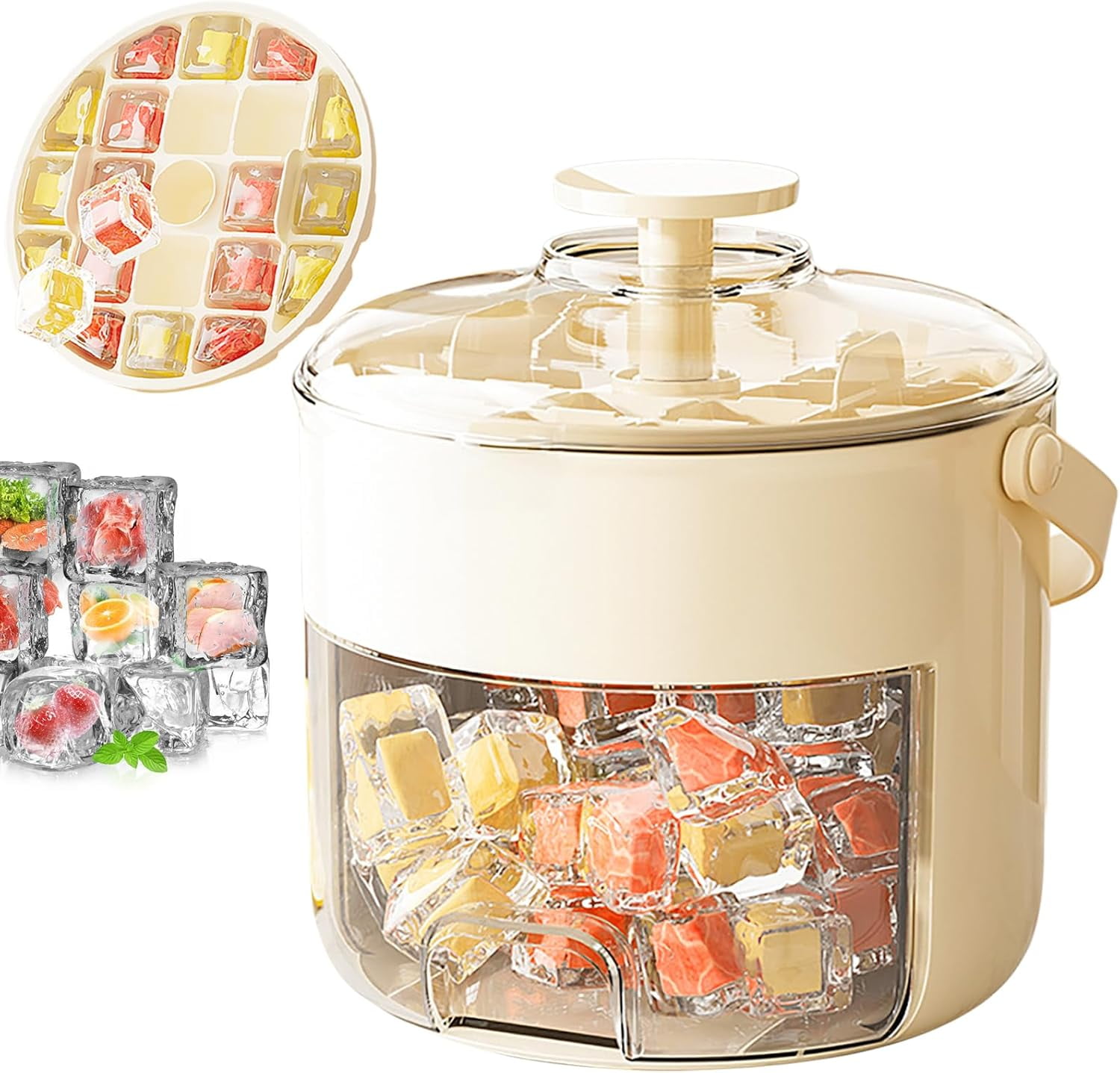 Ice Cube Tray with Lid and Bin,Round Plastic Ice Cubes Trays for ...