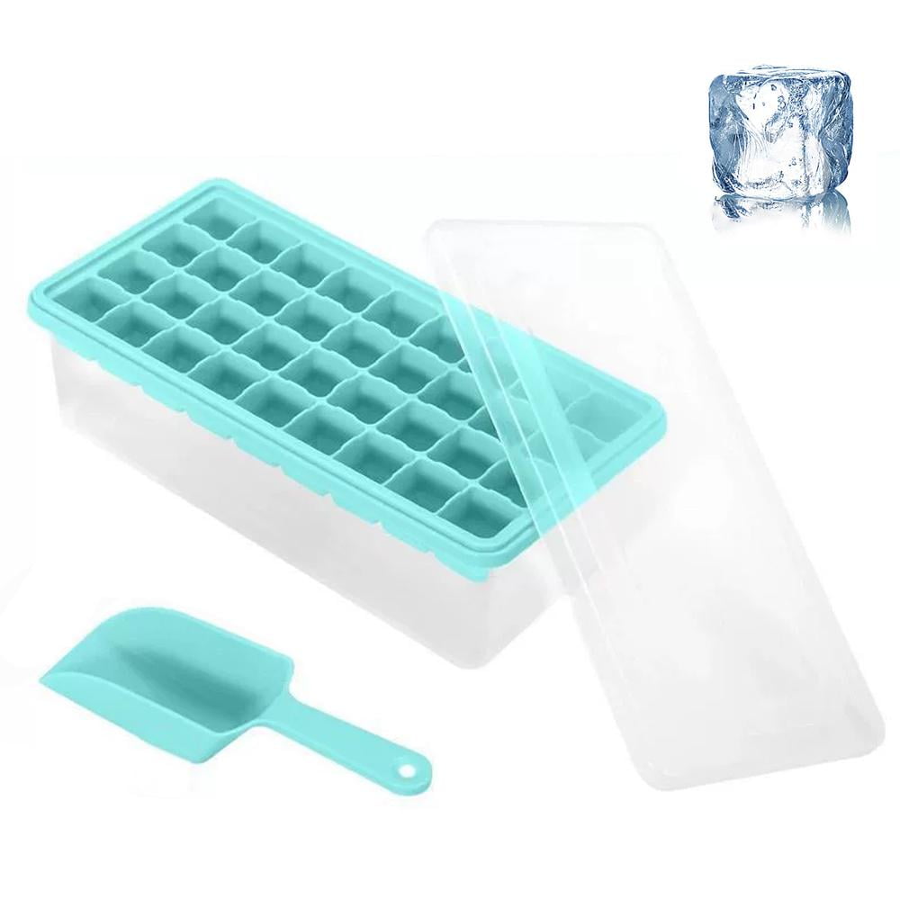 Ice Cube Tray with Lid and Bin,Silicone Ice Maker Mold for Freezer,32 Ice Cube Molds with Scoop ...