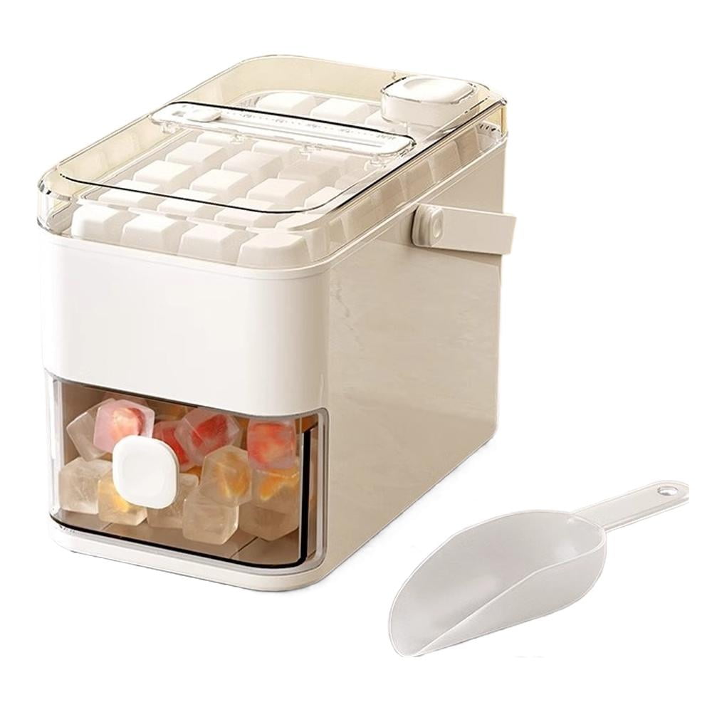 Ice Cube Tray with Lid and Bince, Pull-Out Ice Drawer with Portable ...