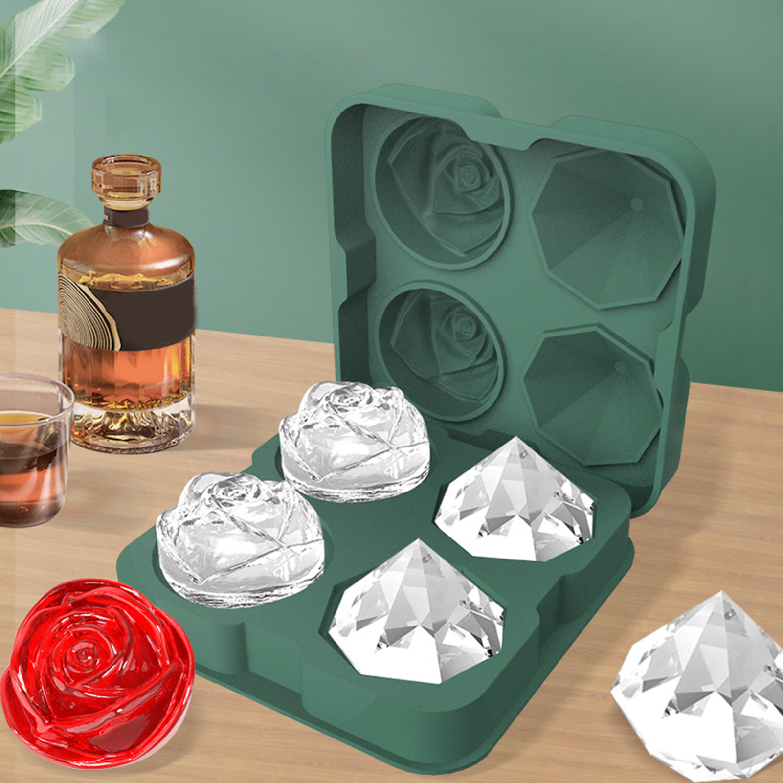 Ice Cube Tray Mold Rose Shape Leak-proof Silicone 4 Cavity Small Funnel ...