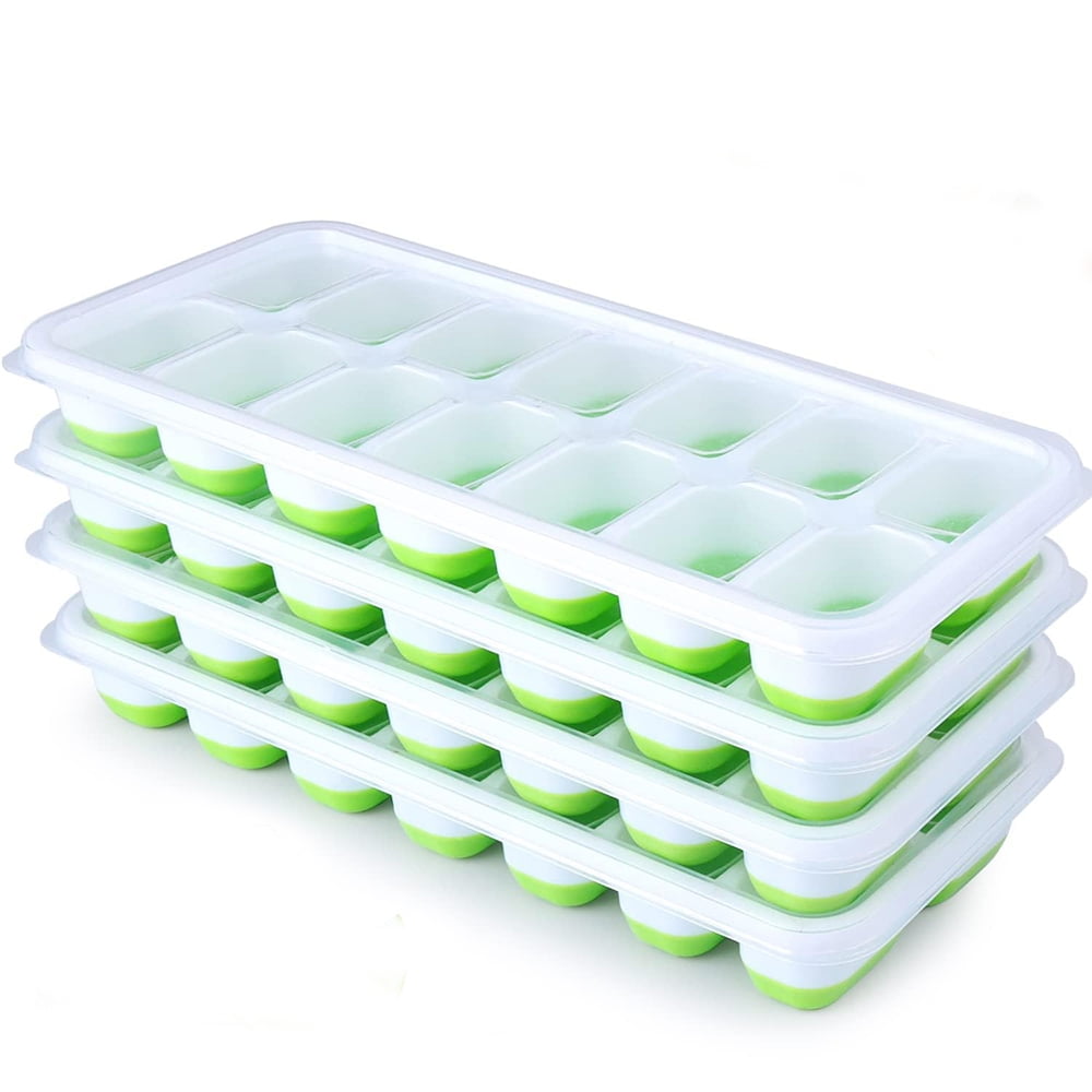Ice Cube Tray Mold with Lid Silicone Square 14 Cube Easy Release Ice ...