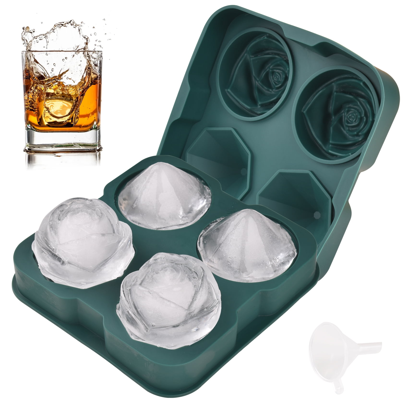 Ice Cube Tray, Rose & Diamond Silicone Ice Mold, 4 Cavity Ice Cube Tray ...