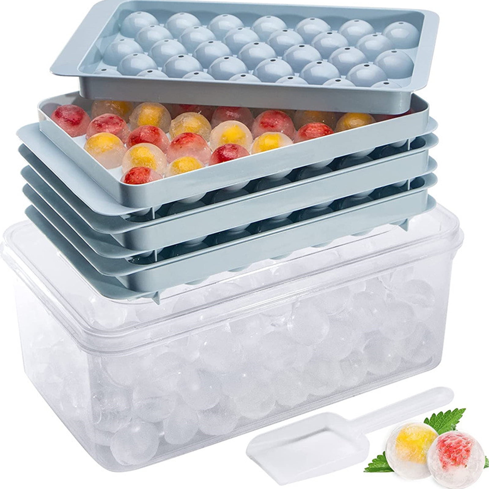 Ice Cube Tray Set with Lid & Bin - 3 Pack Stackable Mini Circle Ice ...