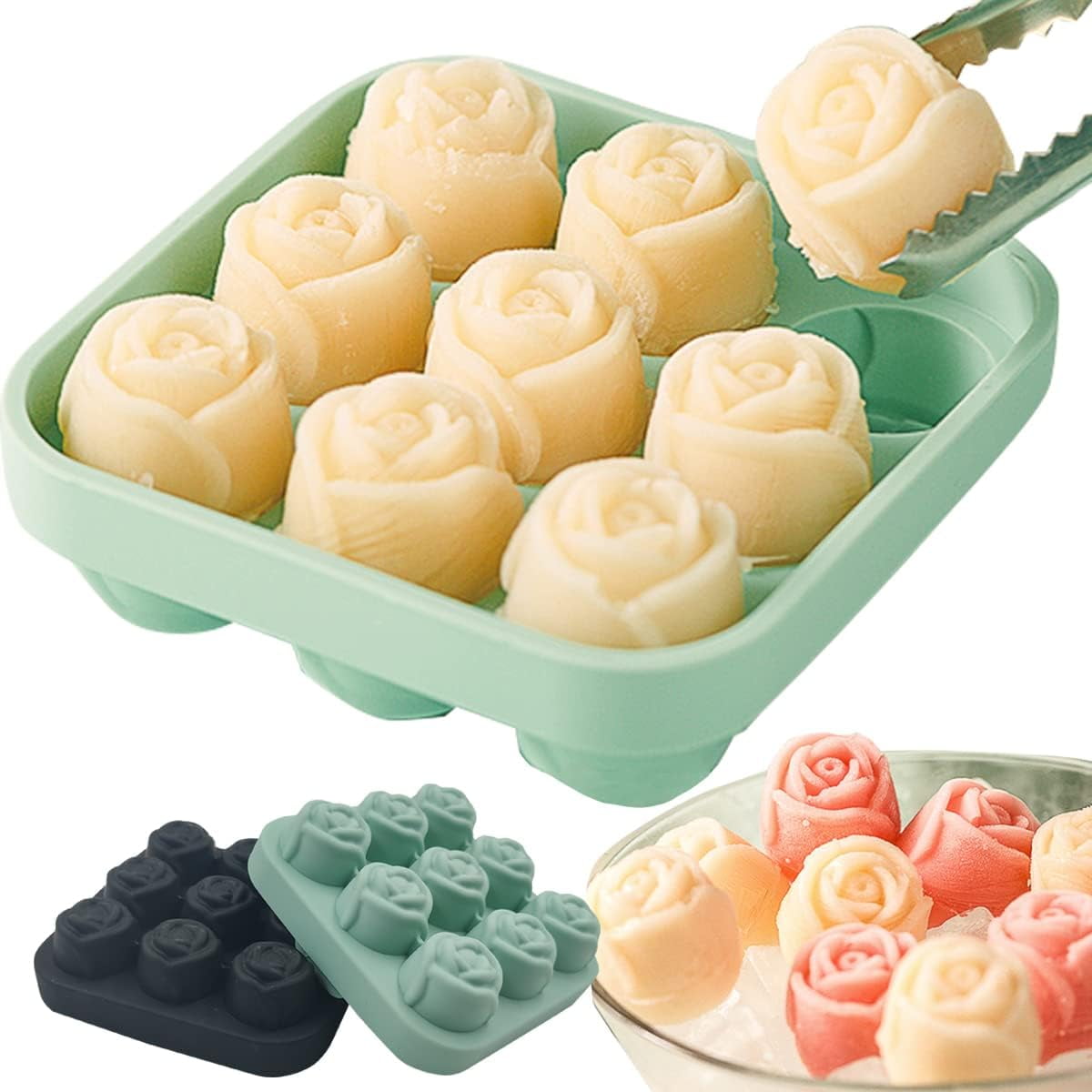Ice Cube Tray Silicone 3D Rose Ice Mold, Ice Cube Molds for Freezer ...