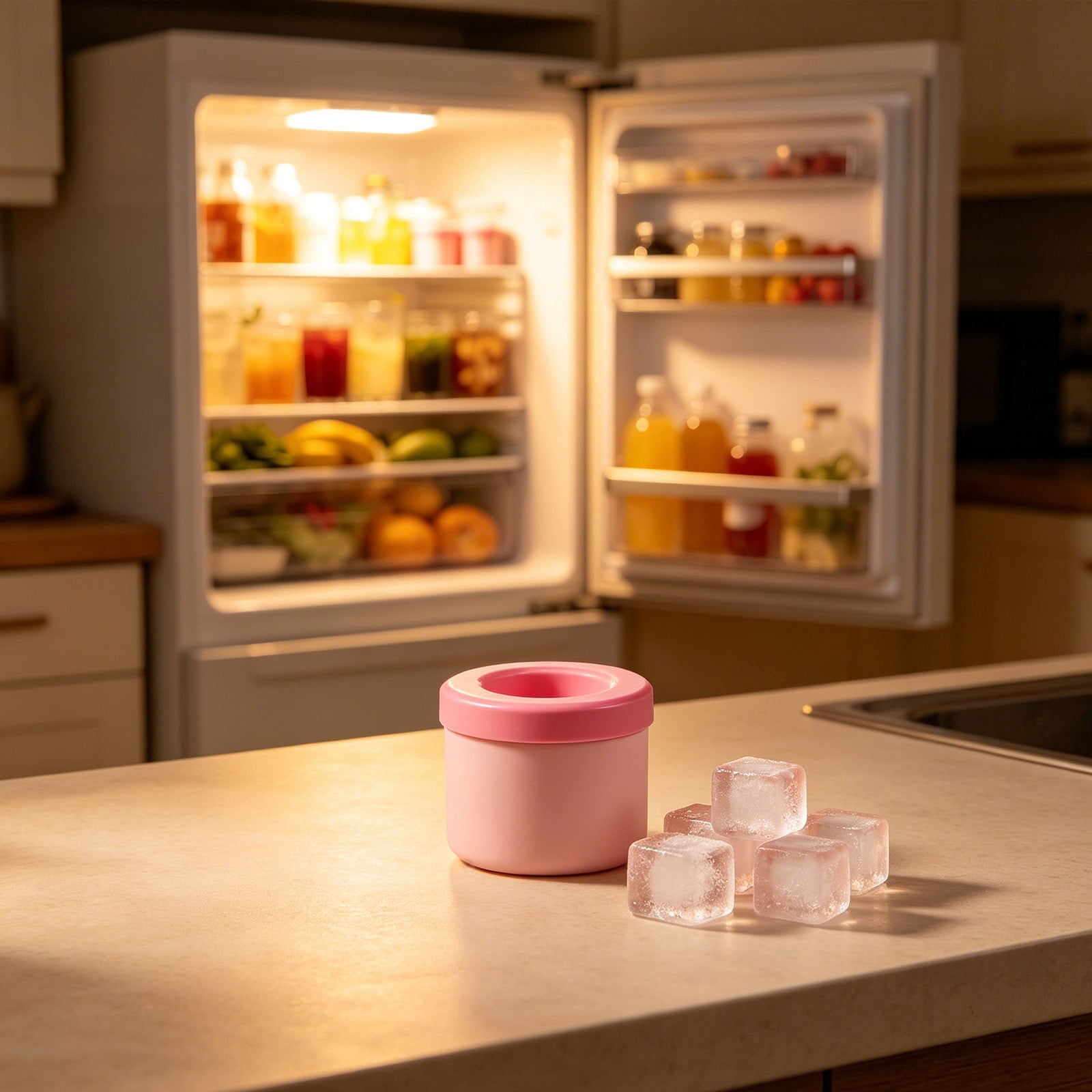 Ice Cube Tray Silicone Cylinder Ice Cube Maker with Leak-Resistant Lid ...