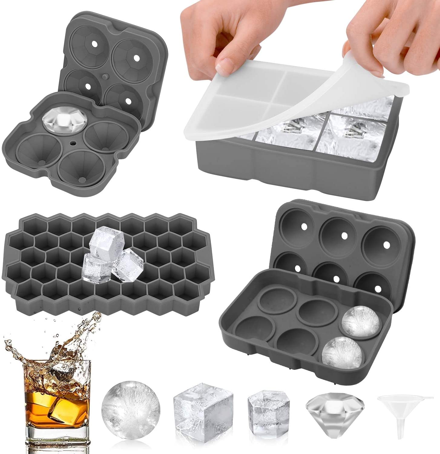Ice Cube Tray,Silicone Ice Cube Molds for Freezer with Lid (Set of 4 ...