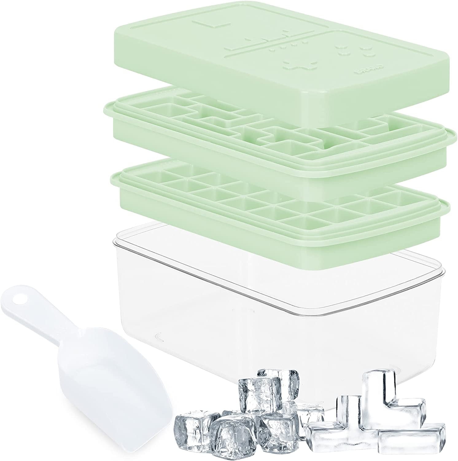 Ice Cube Tray, Silicone Ice Cube Tray with Lid and Bin, Ice Cube Molds ...