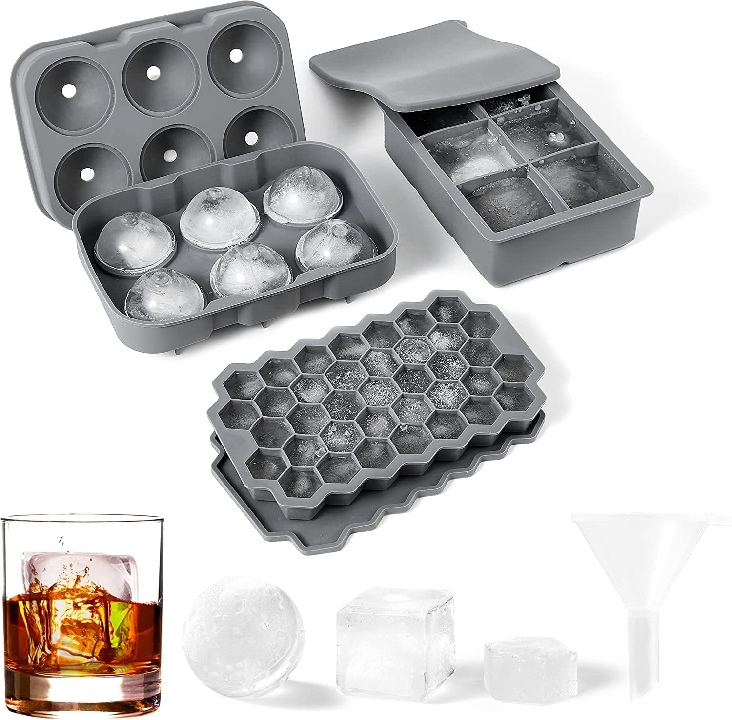 Ice Cube Tray, Ice Trays for Freezer With Lid, 3 Pack Silicone Large ...