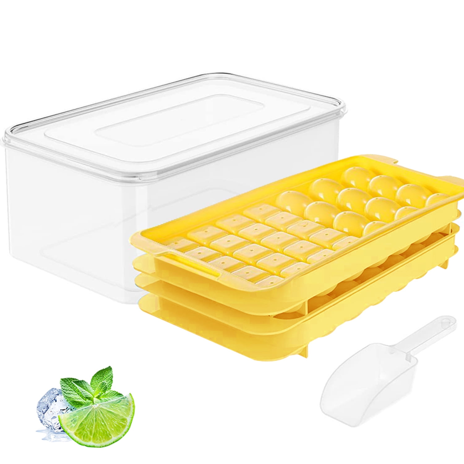Ice Cube Tray for Freezer, 64 Nuggets Round & Square Ice Cube Tray with ...