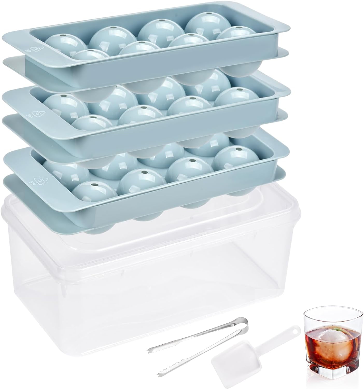 Ice Cube Tray with Lid, 3 Pack 2 INCH Round Ice Ball Maker, Easy Fill ...