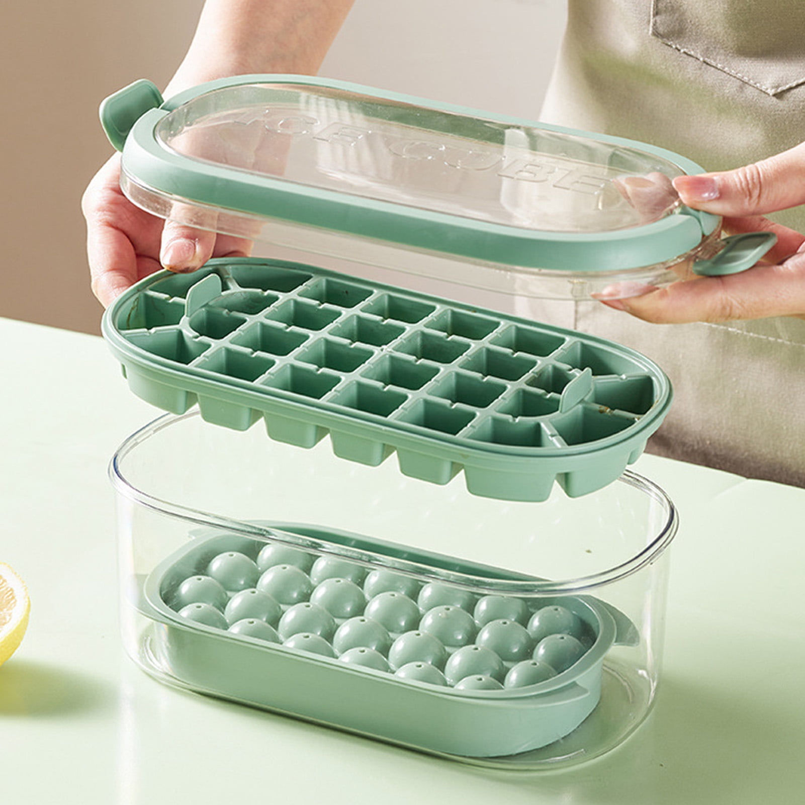 Ice Cube Tray with Lid Bin 2 Layer Ice Trays for Freezer with Lid Ice ...