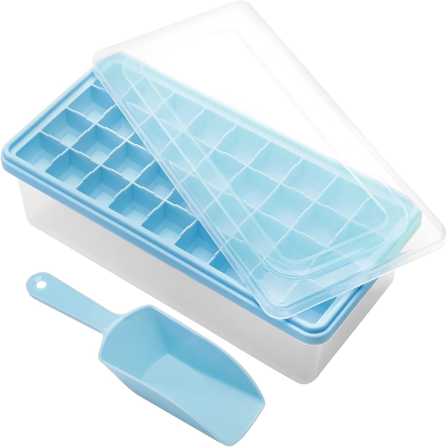 Ice Cube Tray with Lid, Food-Grade Ice Cube Moulds, Release All Ice ...