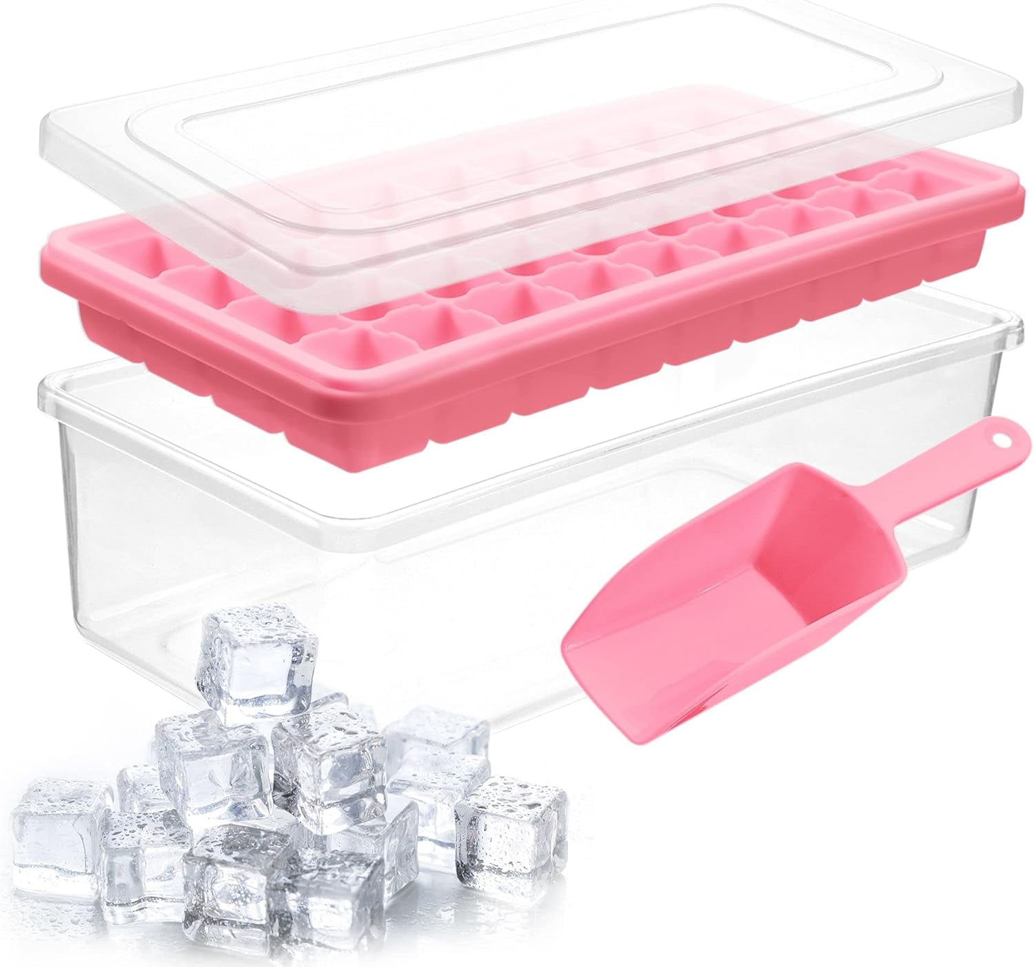 Ice Cube Tray with Lid and Bin | 36 Nugget Silicone Ice Tray for ...