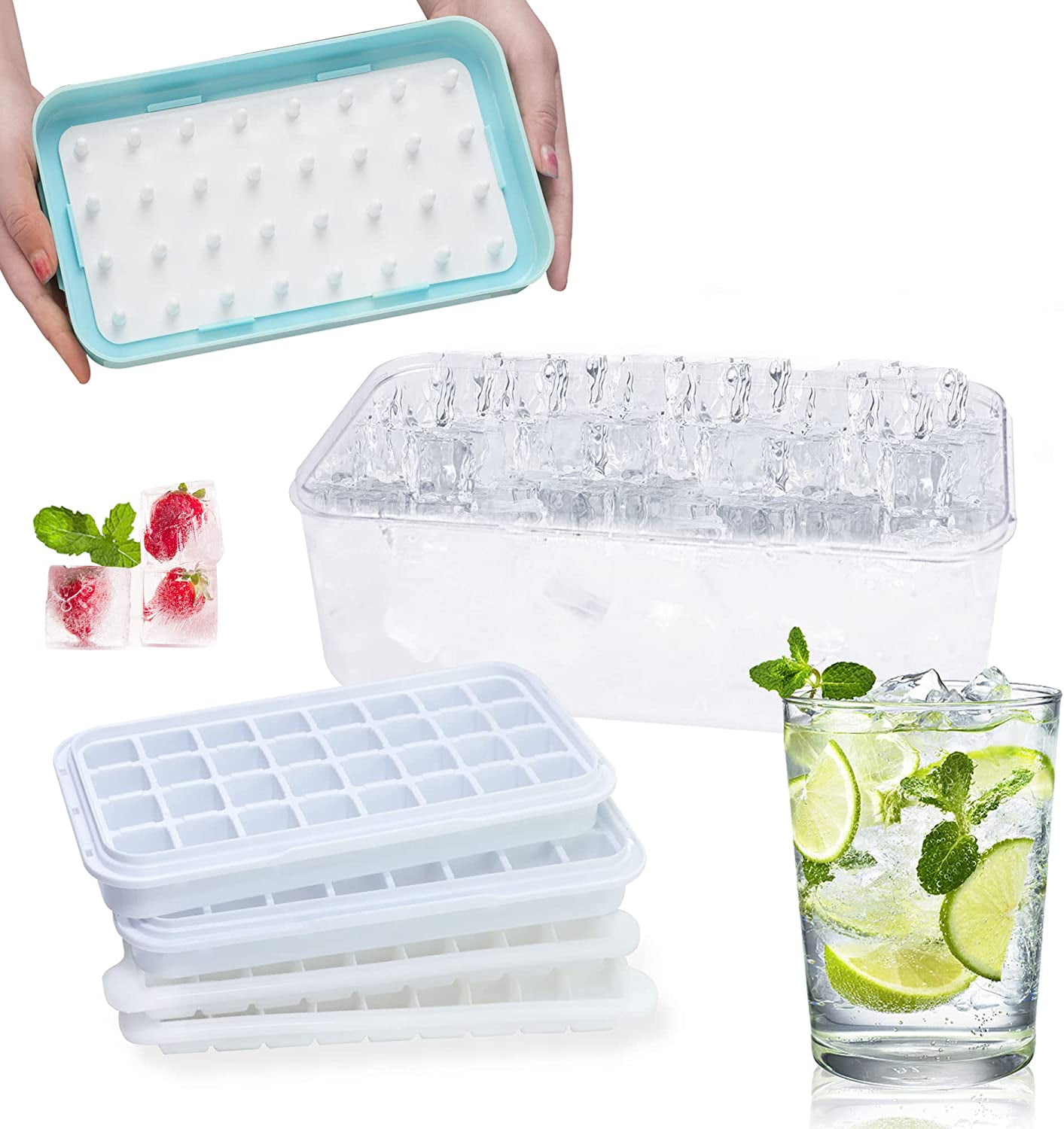 Ice Cube Tray with Lid and Bin, Ice Cube Molds with 128 Cubes, Ice ...