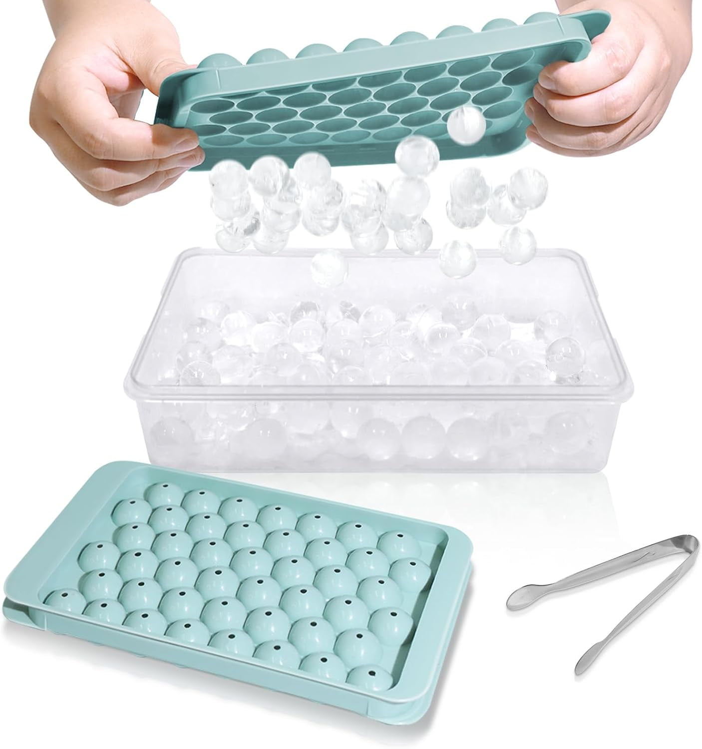 Ice Cube Tray with Lid and Bin - Round Ice Trays for Freezer with Lid ...