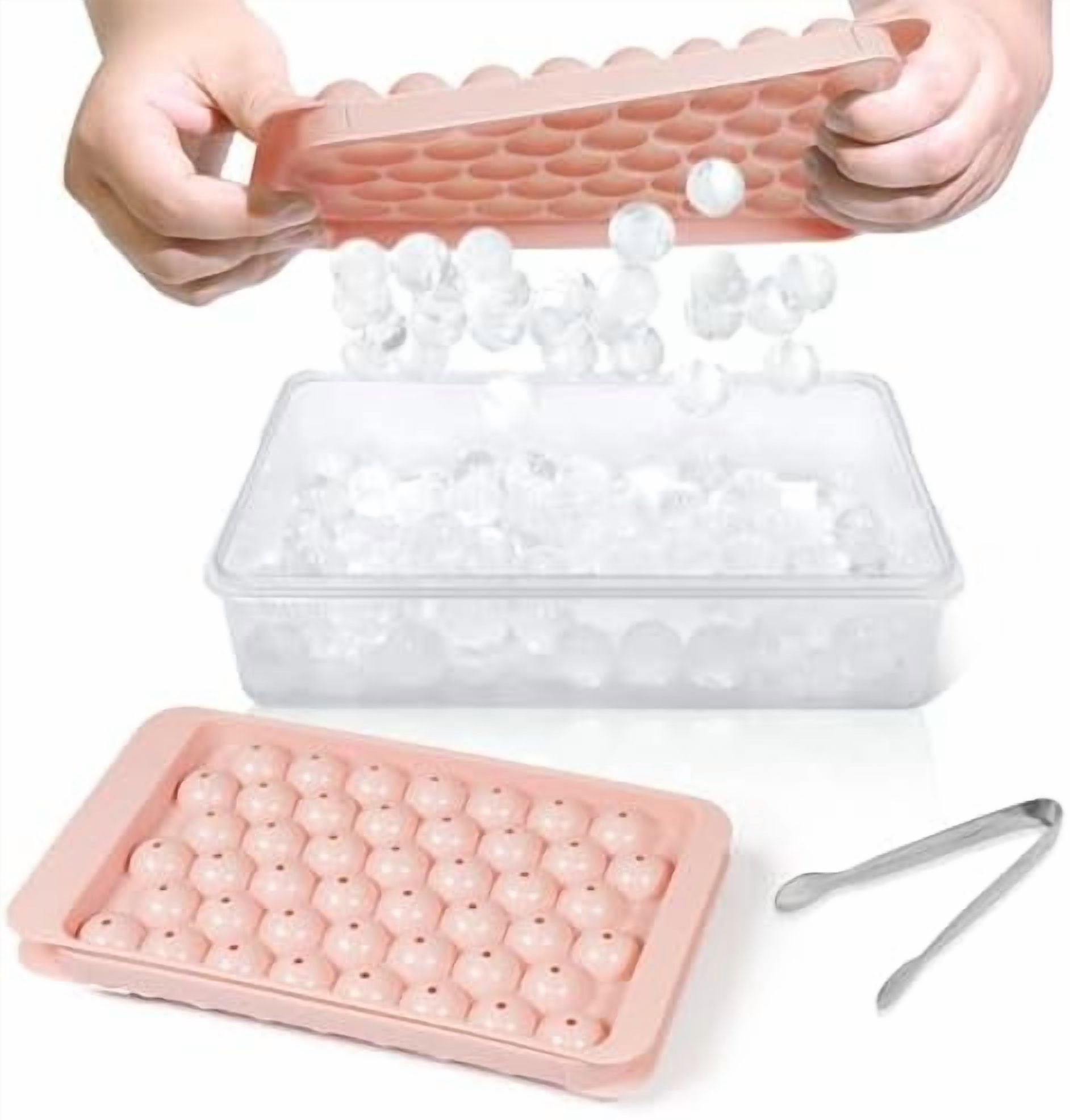 Ice Cube Tray with Lid and Bin - Round Ice Trays for Freezer with Lid ...