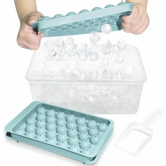 Ice Cube Tray with Lid and Bin - Round Ice Trays for Freezer with Lid ...