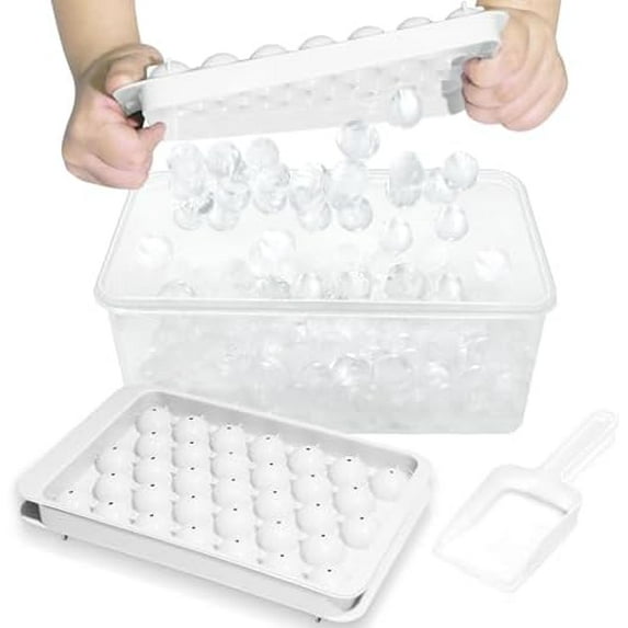 Ice Cube Tray with Lid and Bin - Round Ice Trays for Freezer with Lid ...