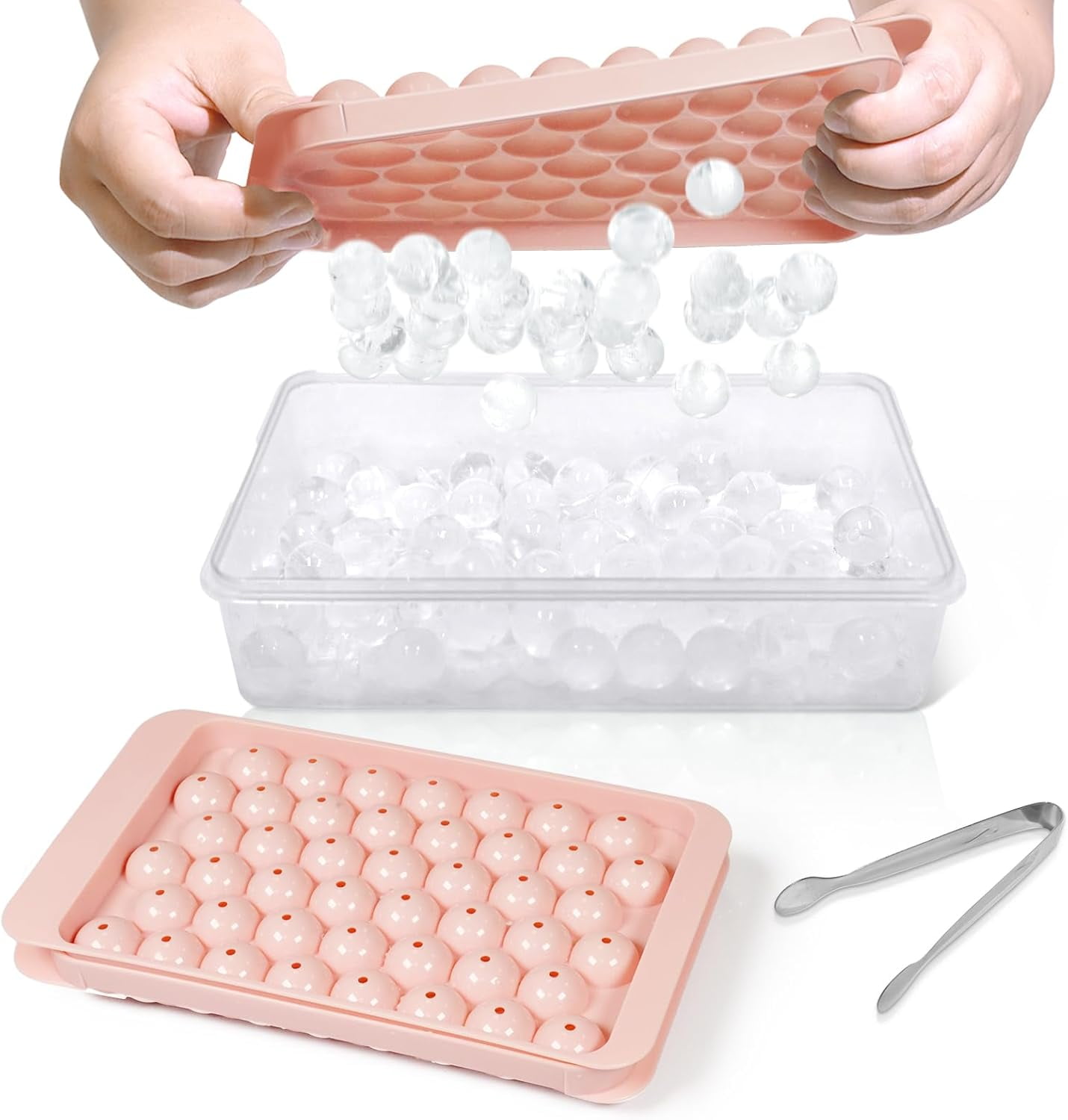 Ice Cube Tray with Lid and Bin - Round Ice Trays for Freezer with Lid ...