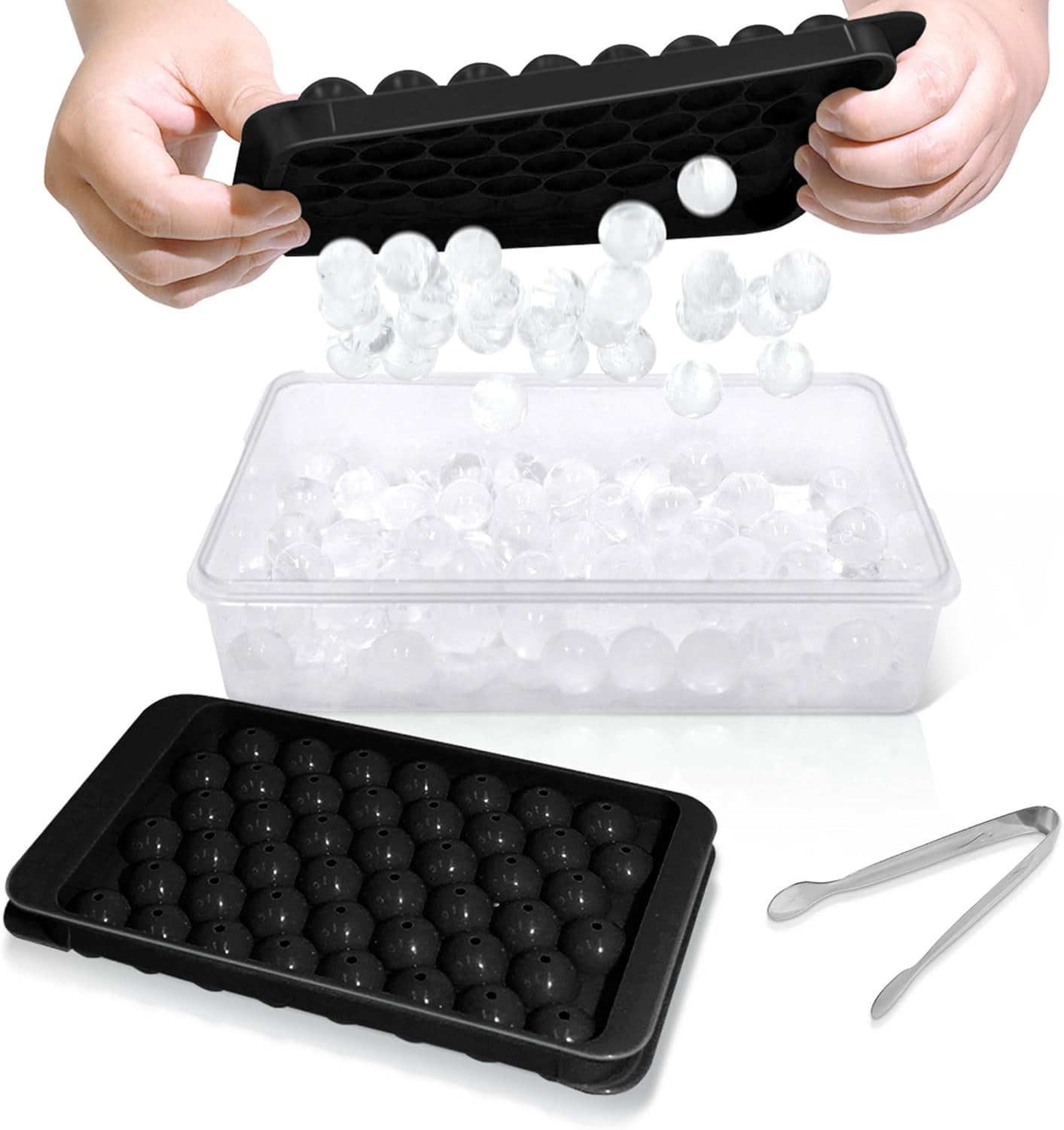 Ice Cube Tray with Lid and Bin - Round Ice Trays for Freezer with Lid ...