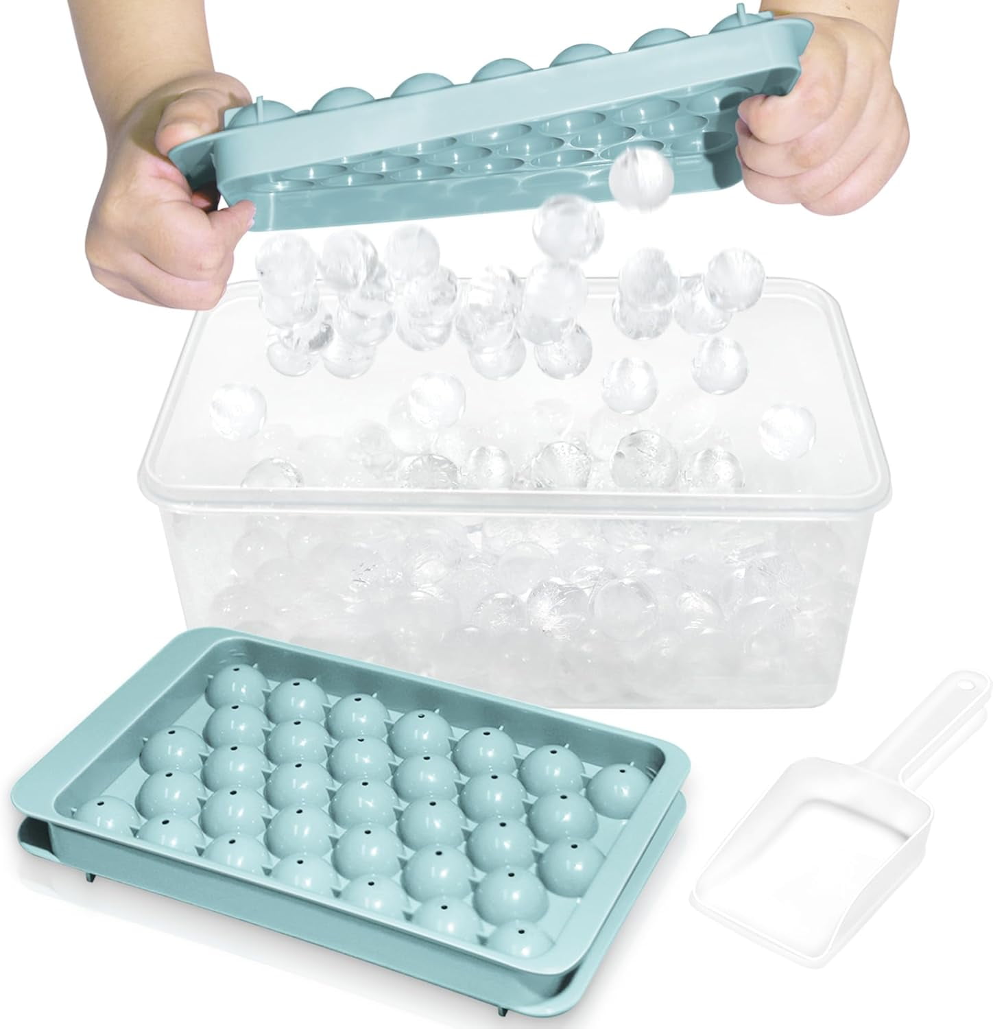 Ice Cube Tray with Lid and Bin - Round Ice Trays for Freezer with Lid ...