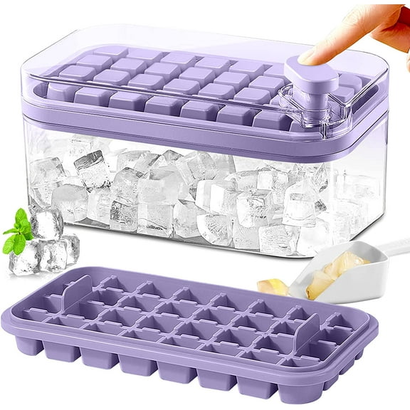Ice Cube Tray with Lid and Bin, 2 Pack for Freezer, 64 Pcs Ice Cube ...