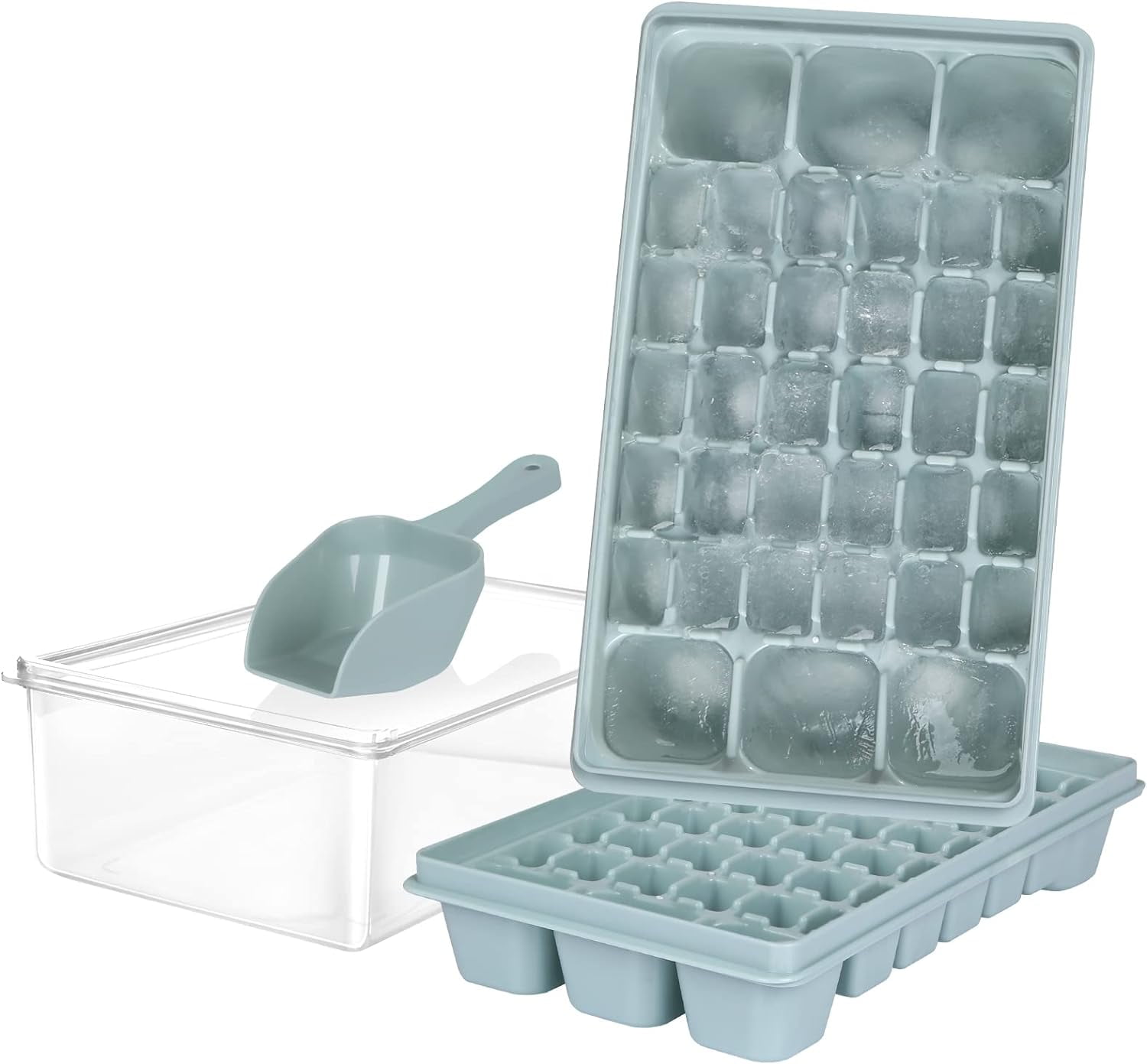 Ice Cube Tray with Lid and Freezer Storage Bin - Molds BPA Free ...