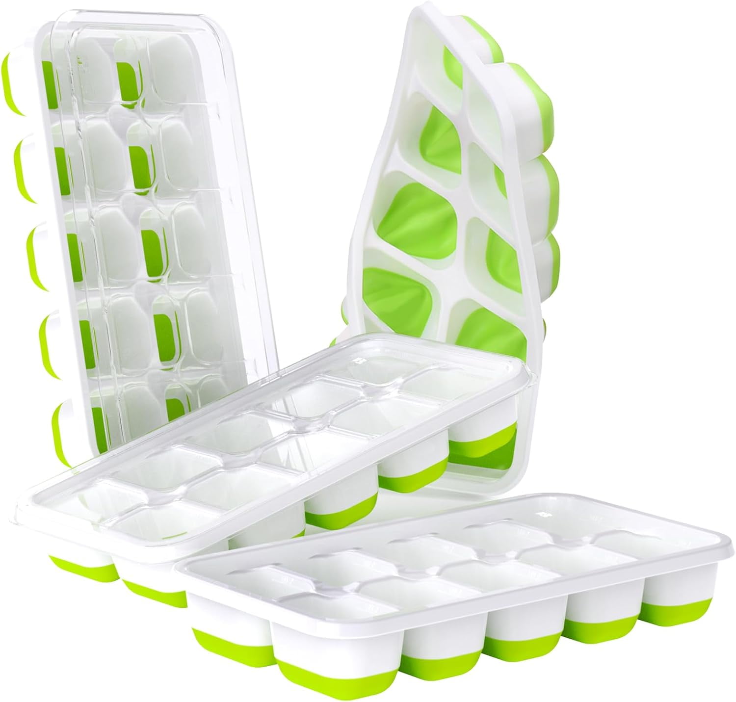 Ice Cube Tray with Lids - 4 Pack Stackable Silicone Ice Trays for ...