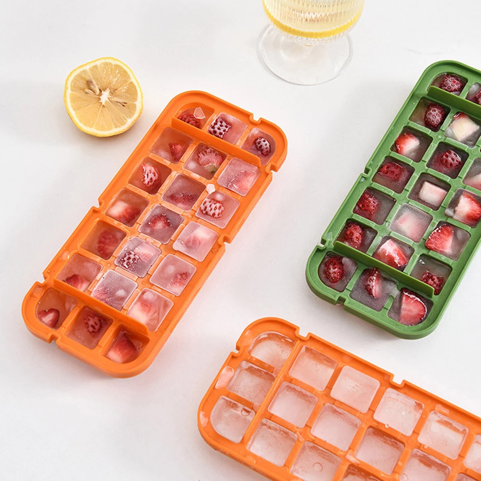 Ice Cube Trays 1 Set Sealed Lid Push Type Large Capacity Food Grade 42 ...