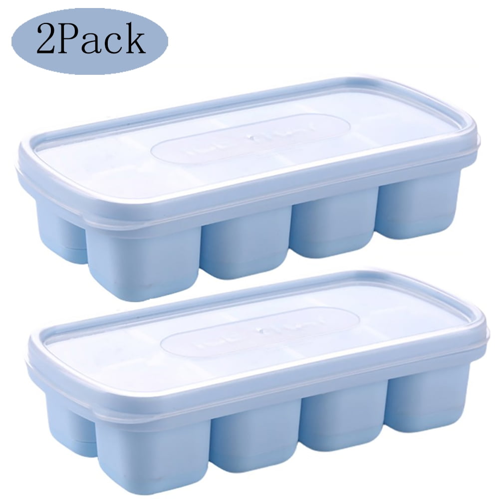 Ice Cube Trays 2 Pack, Silicone & Flexible 8-Ice Cube Trays with Spill ...