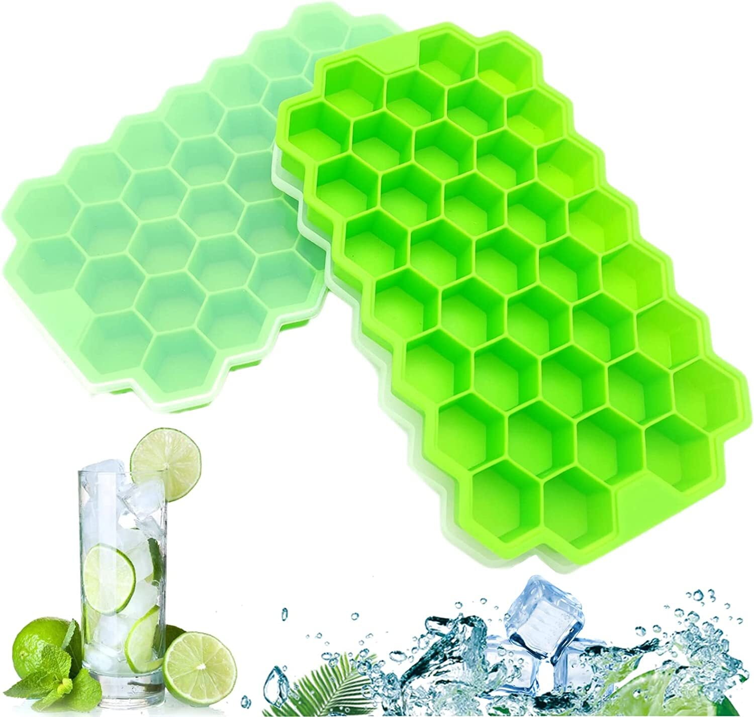 Ice Cube Trays, 2 Pack Silicone Flexible Ice Cube Trays with Lid, 74 ...