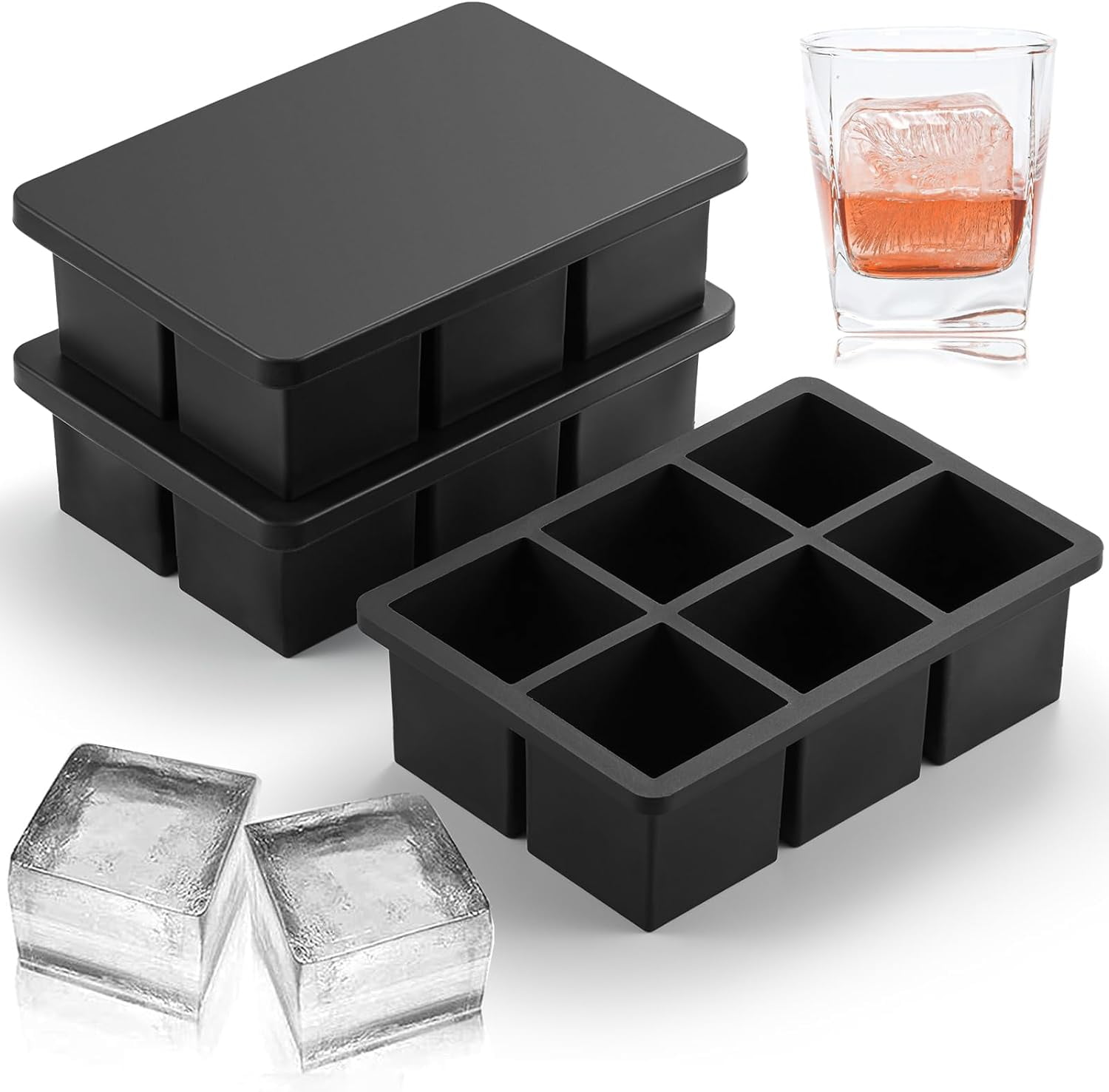Ice Cube Trays 3 Pack - Large Size Silicone Ice Cube Molds(Black) for ...