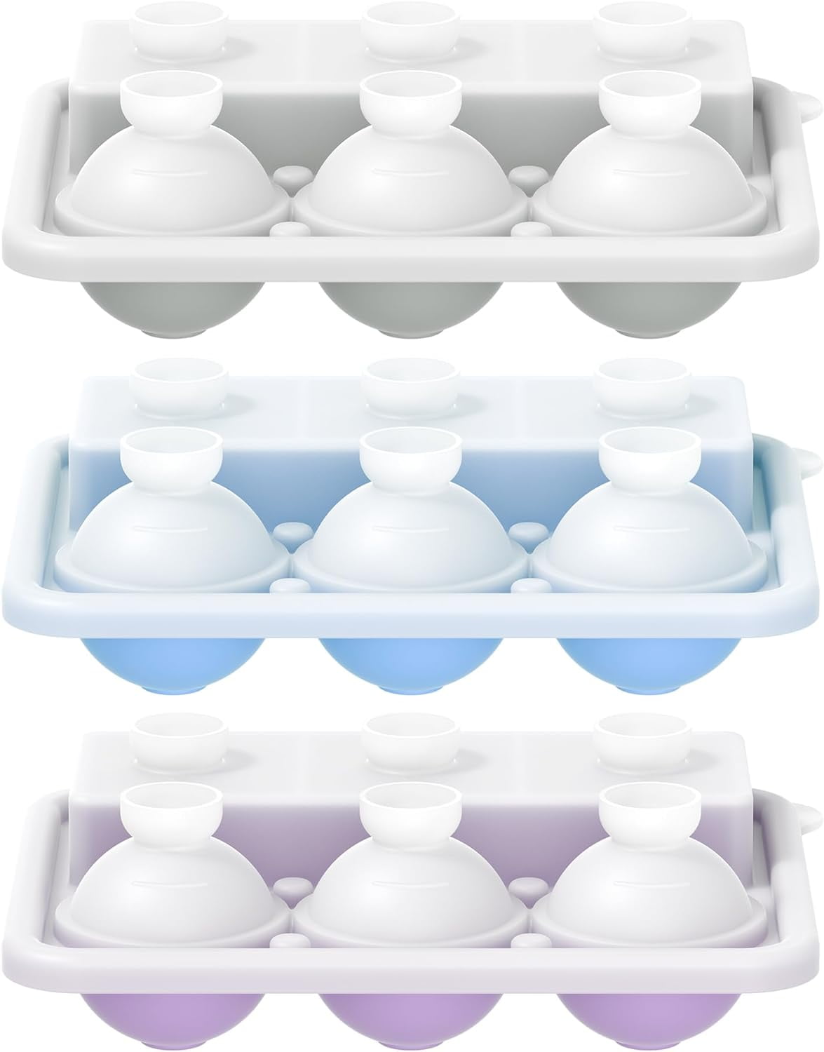 Ice Cube Trays 3 Pack, Silicone Round Ice Ball Molds& Square Large Ice ...