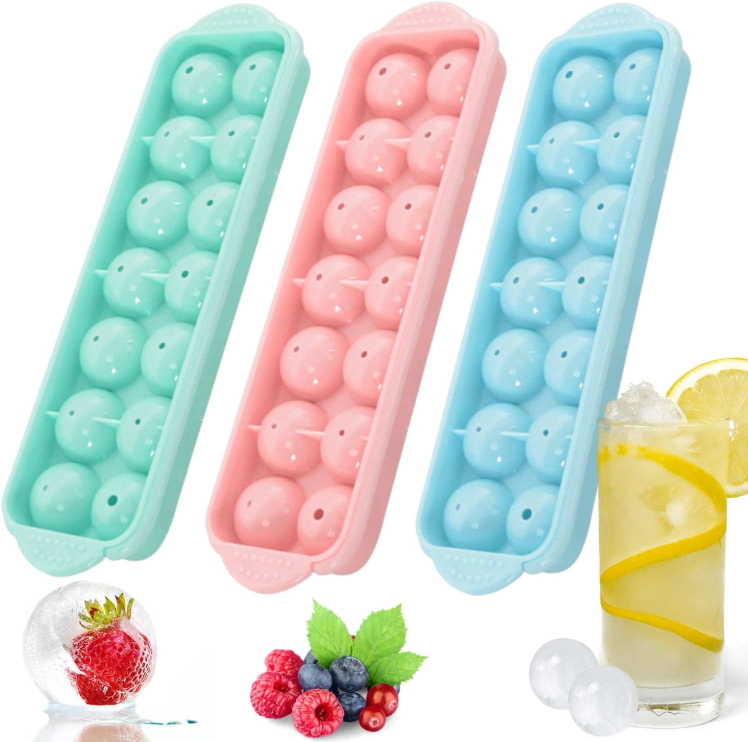 Ice Cube Trays 3 Pack, Stackable Round Ice Cube Tray Set with Lid, Ice ...