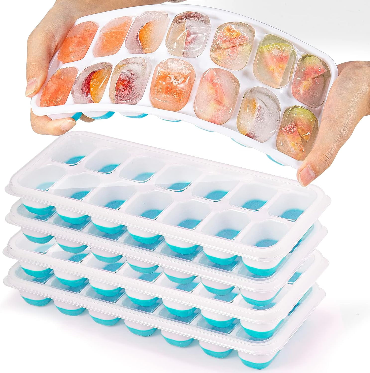 Ice Cube Trays 4 Pack, Easy-Release & Flexible 14-Ice Cube Trays with ...