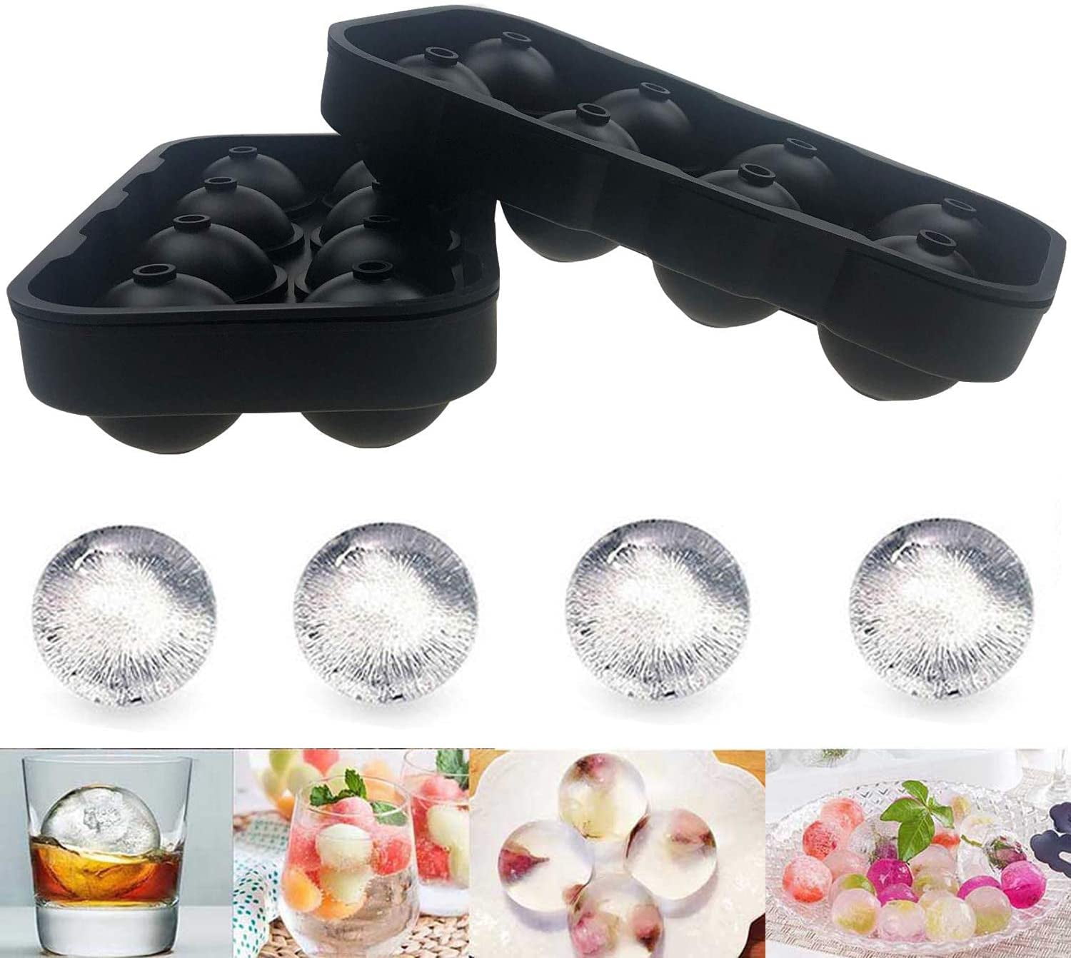 Ice Cube Trays, 8 X 1.78inch Silicone Sphere Ice Cube Molds, Ice Ball ...