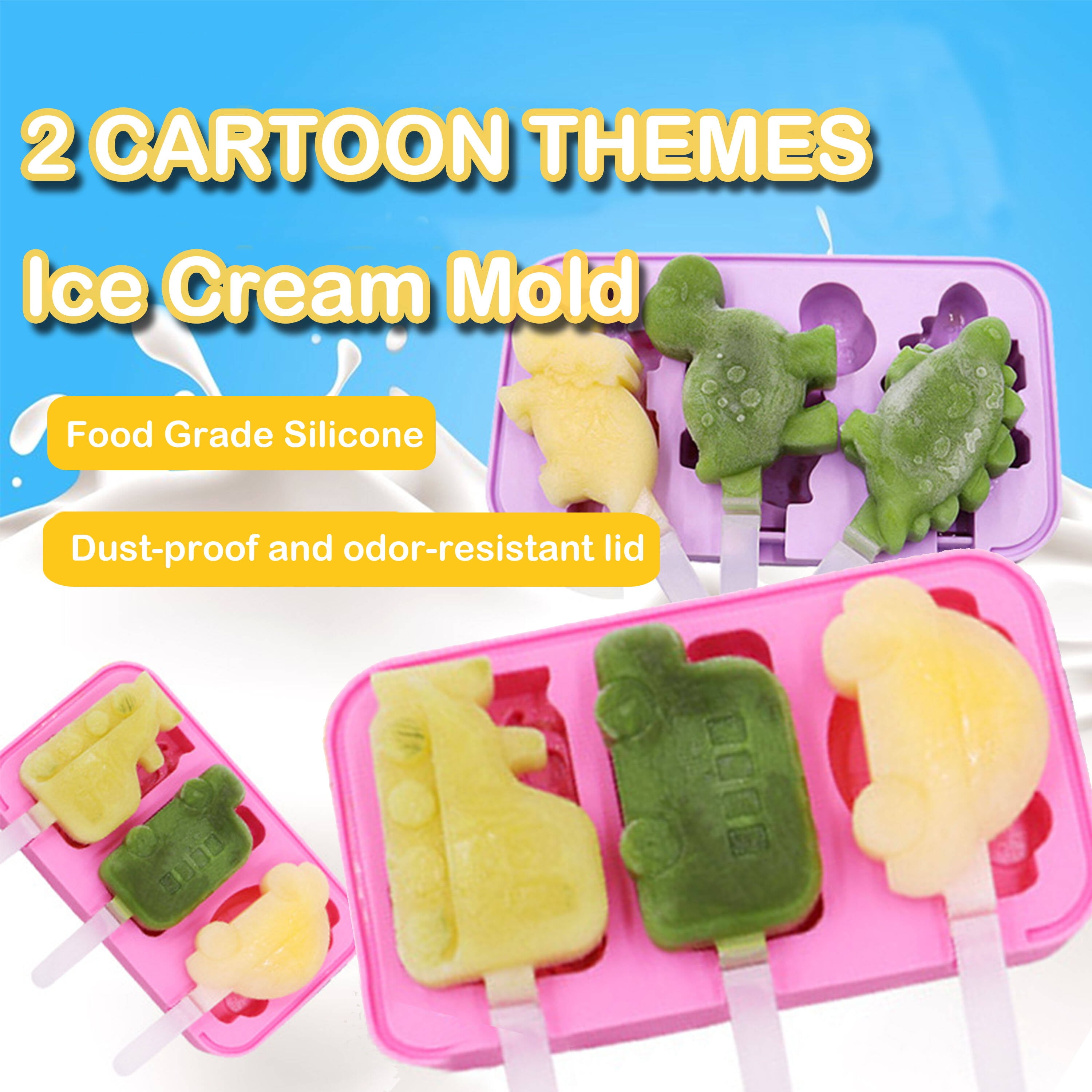Ice Cube Trays, Ice Cream Pops Cars Silicone Popsicle Molds with Lids ...