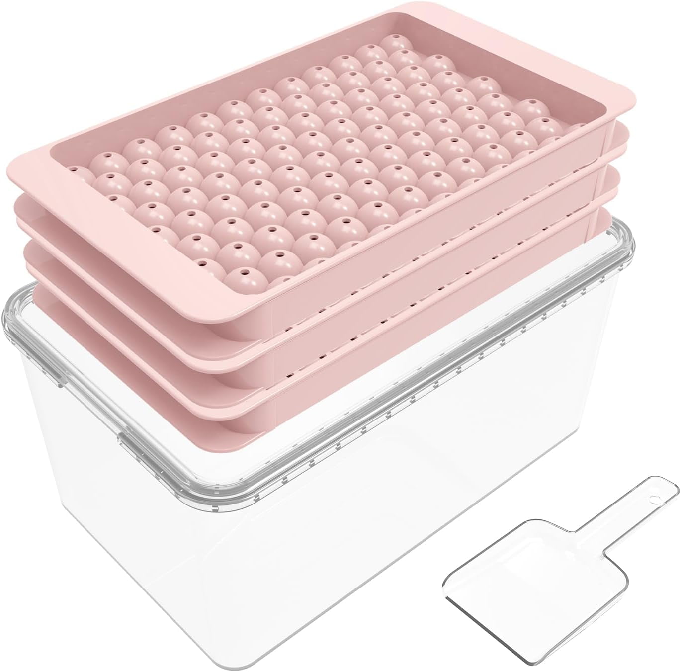Ice Cube Trays with Lid and Bin (3 Pack), 0.45IN Sphere Ice Cube Mold ...